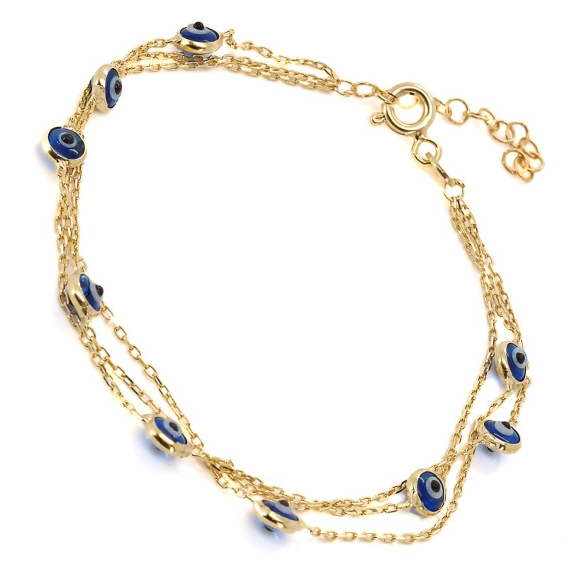 Triple Chain Evil Eye Gold Bracelet - Gold | Ebru Jewelry | Wolf & Badger