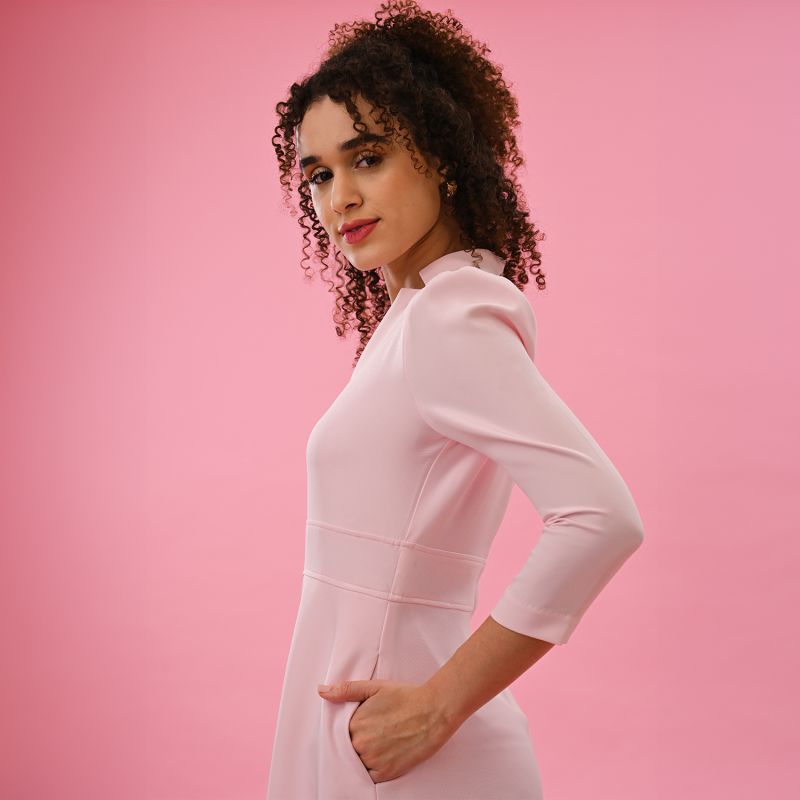 Vision Flare Crepe Midi Dress - Pink | Point of View Label | Wolf & Badger