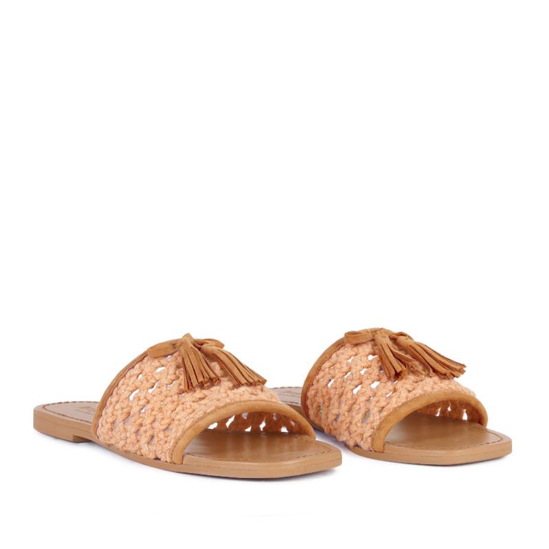 Cedar Handwoven Natural Tan Tassel Flats | Rag & Co. | Wolf & Badger