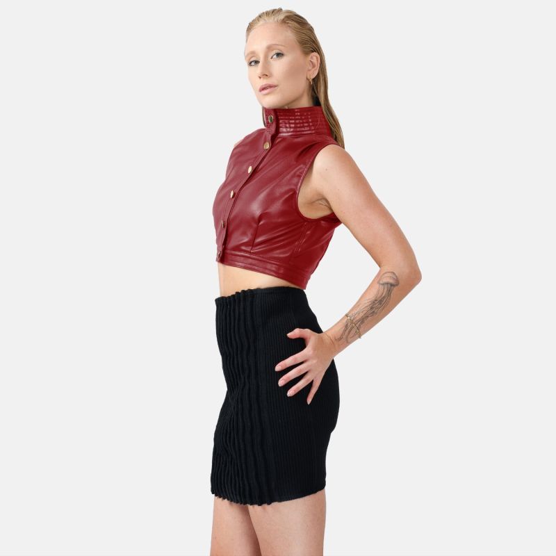 Whisper – Red High Neck Vest Top, Vegan Leather | Kargede | Wolf & Badger