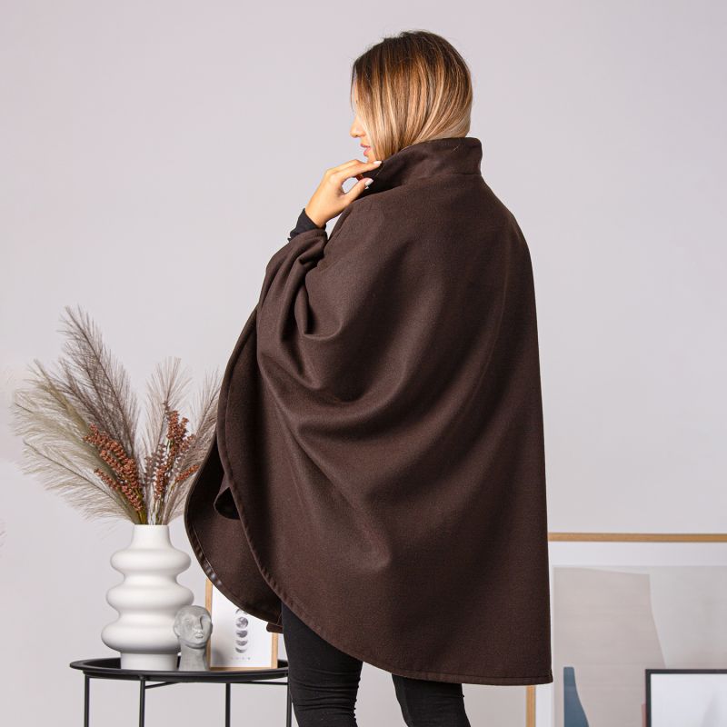 Oversize Wool Cloak Coat With Pockets In Brown | Nikka Place | Wolf ...