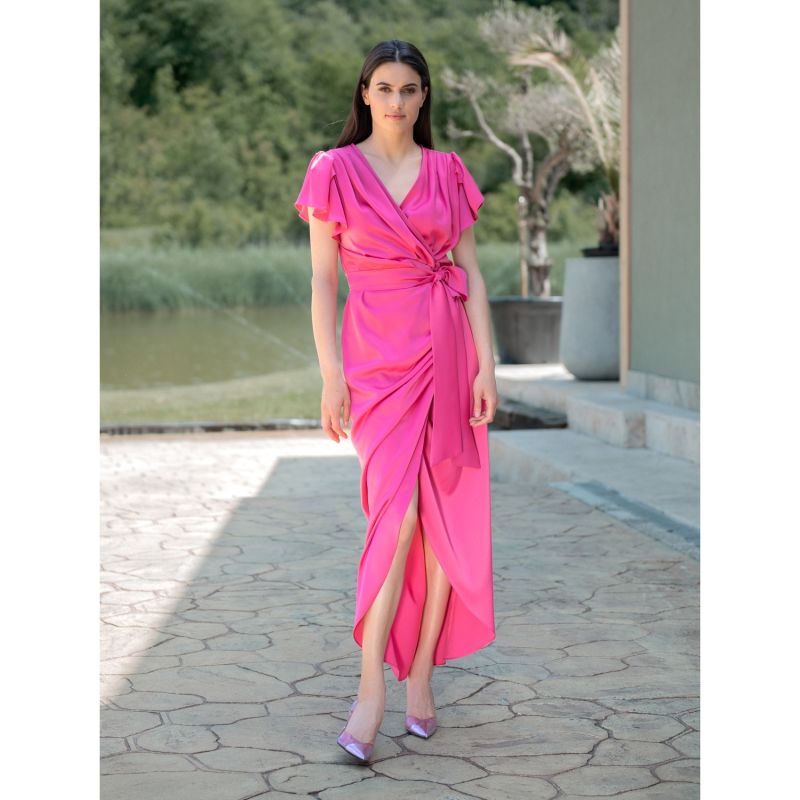 Wrap Cocktail Pink Long Dress | concept A trois | Wolf & Badger