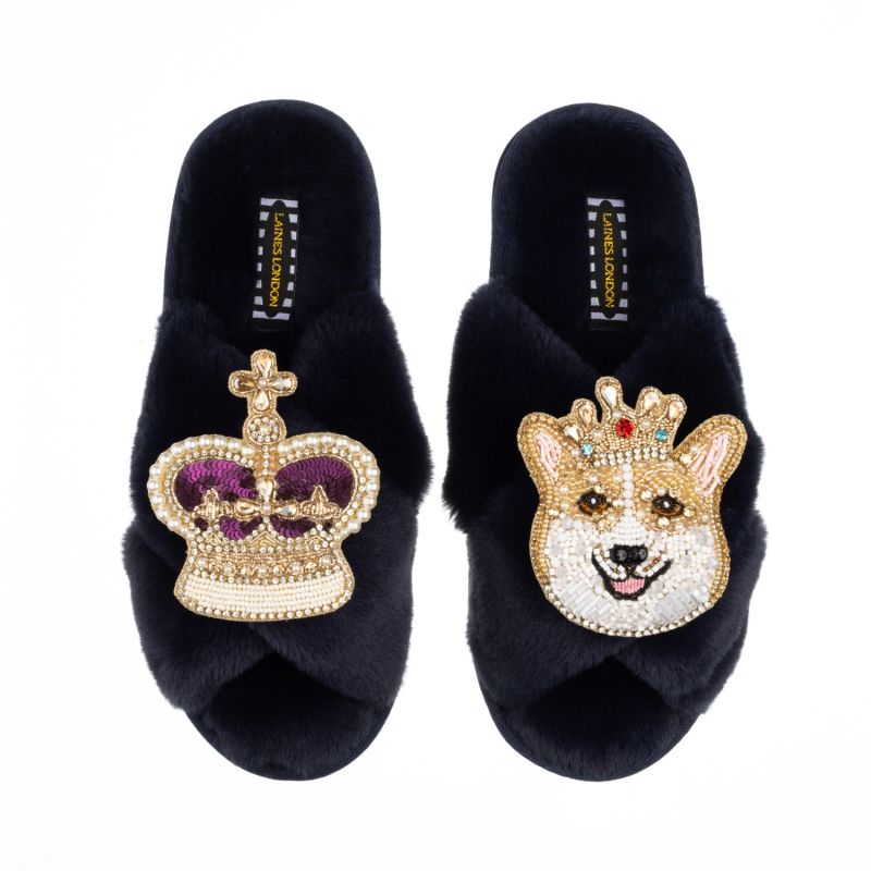 Classic Laines Slippers With Artisan Sandy The Corgi & Royal Crown ...
