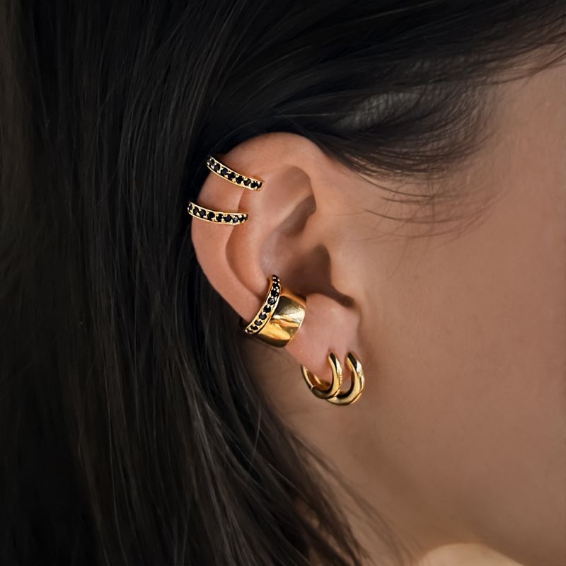 Edge Duo Ear Cuff With Man Made Black Cz Diamond Stimulant In Sterling ...