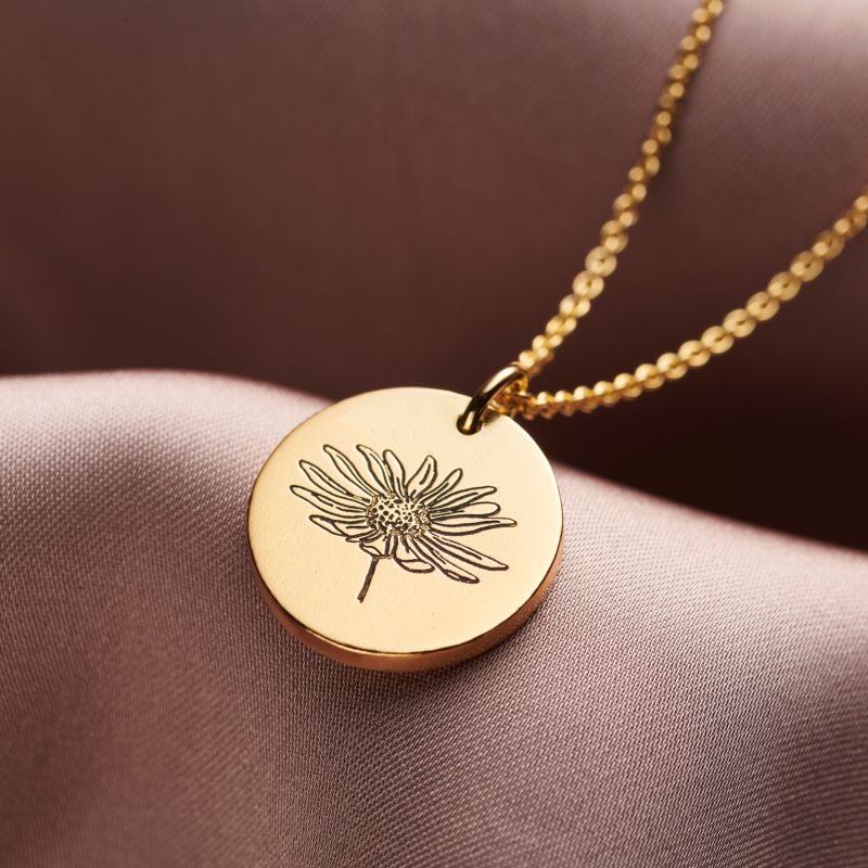 Yellow Gold Plated Engraved April Daisy Birth Flower Necklace | Posh ...