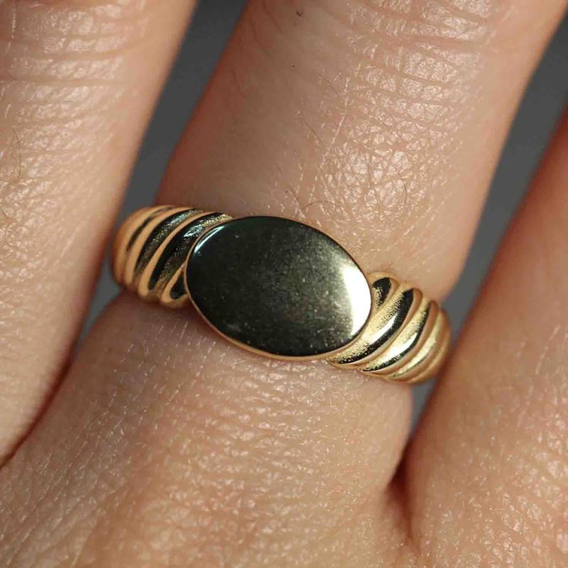 Yellow Gold Screw Band Design Oval Signet Ring | VicStoneNYC Fine ...