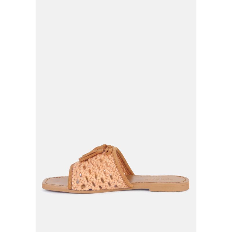 Cedar Handwoven Natural Tan Tassel Flats | Rag & Co. | Wolf & Badger