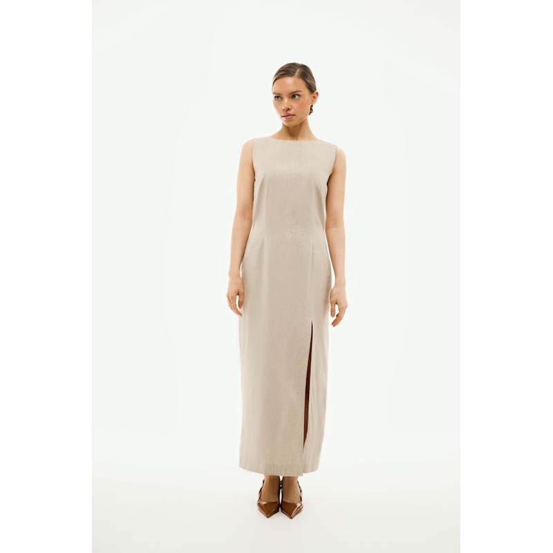 Organic Cotton Long Pencil Dress Michelle In Beige | Me Esse | Wolf ...