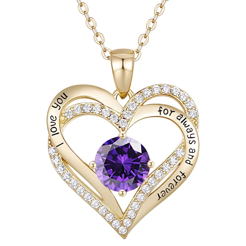 Gold Plated Heart -I Love You- With Cubic Zirconia Amethyst Pendant ...
