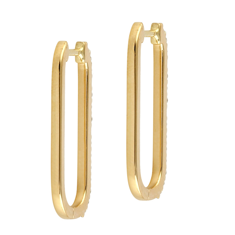 14k Yellow Gold Diamond Rectangle Hoop Earrings | Artisan | Wolf & Badger