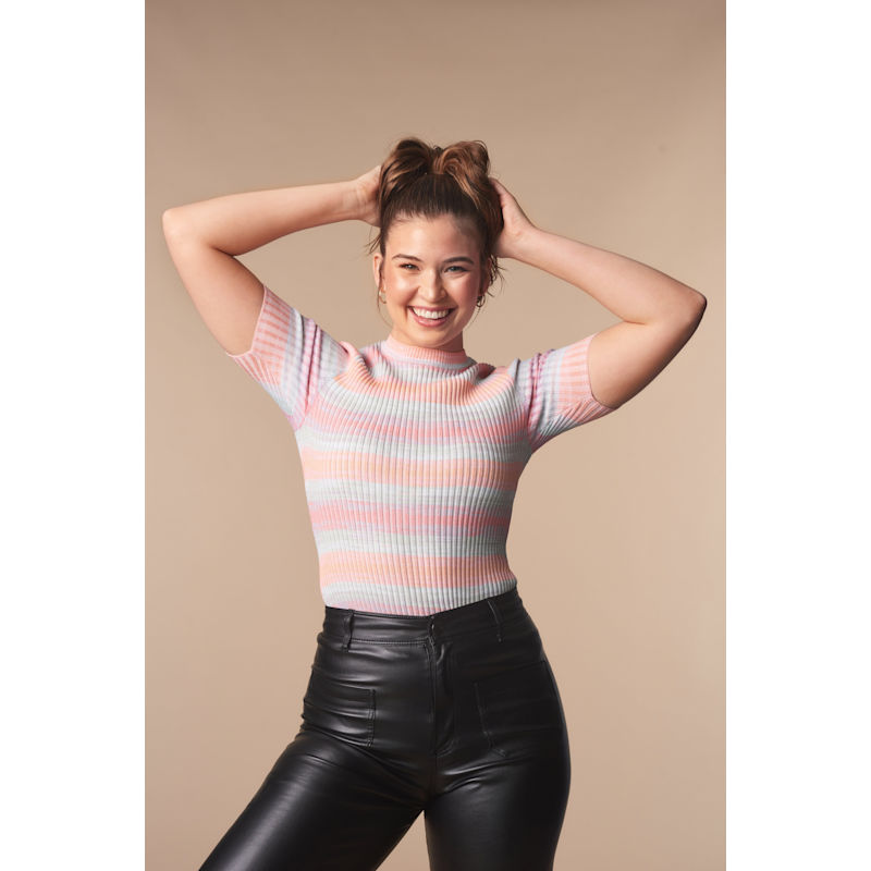 Fully Fashioning Abril Space Dye Knit Top - Aqua Blue Rose Pink ...