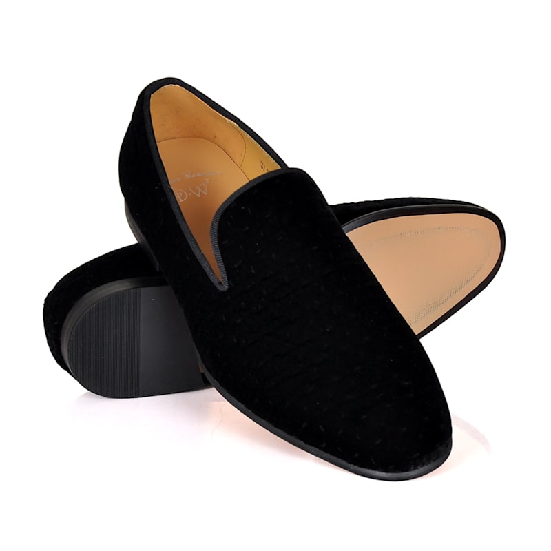 Alberto Velvet Pattern Loafers - Black | DAVID WEJ | Wolf & Badger