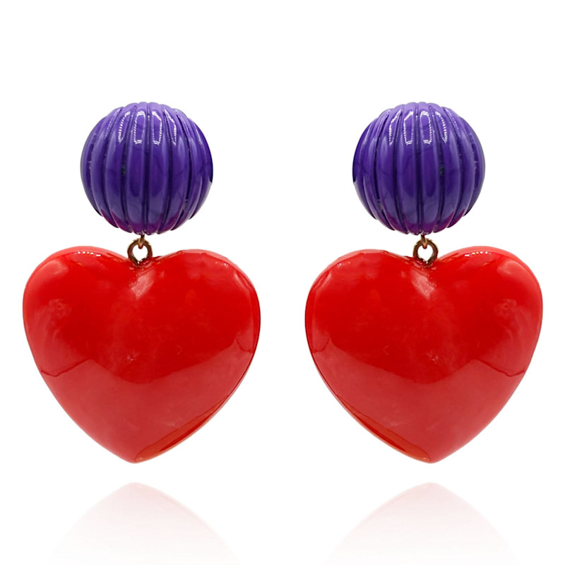 Amour Carved Purple Pierced Resin With Ruby Red Resin Heart Drop ...