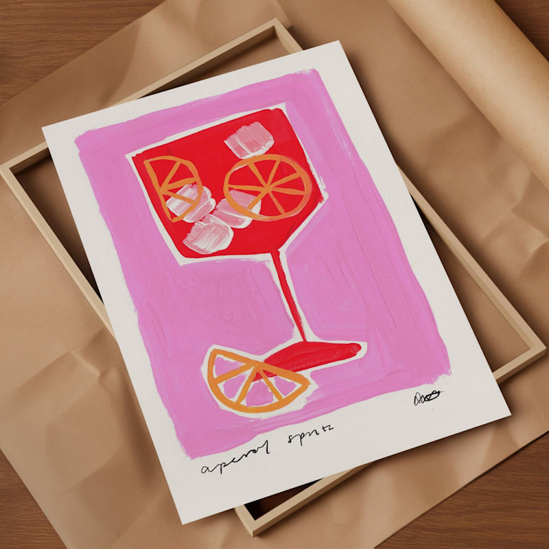 Aperol Spritz Pink Hand Painted Art Print - A2 | Natalie Cass Art ...