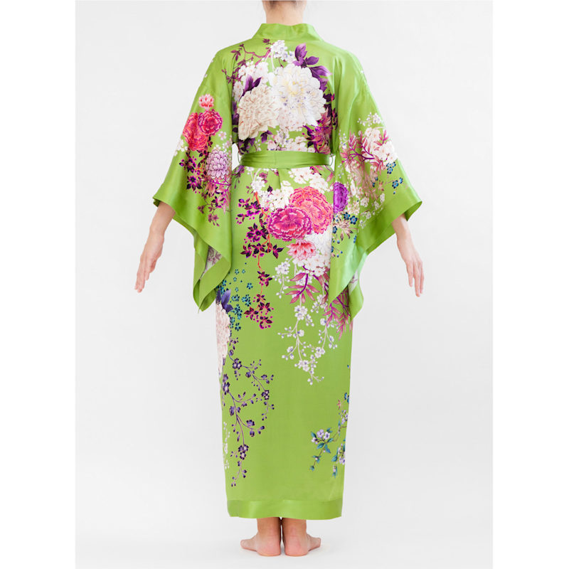 Apple Green Silk Satin Kimono | Meng | Wolf & Badger
