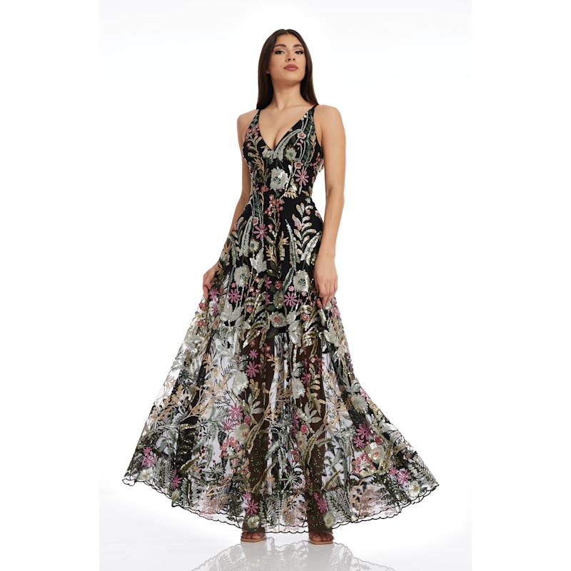Ariyah Floral Sequin Gown | Dress the Population | Wolf & Badger