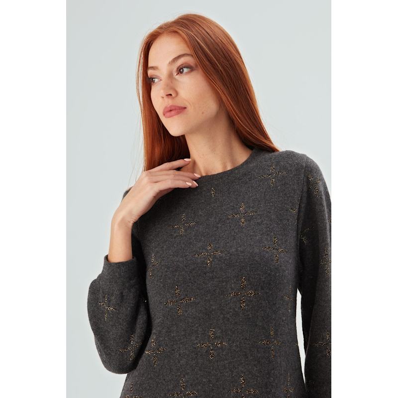 Lucia Subtle Lurex Jacquard Pattern Knit Dress - Anthracite Melange ...