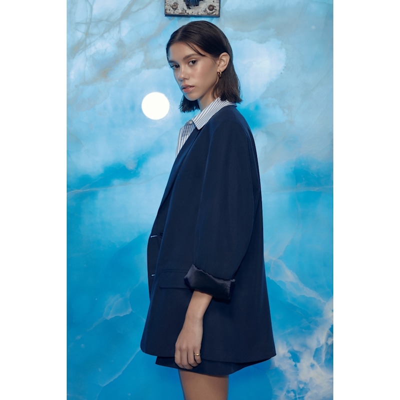 Boxy Navy Blue Oversized Jacket | NAZLI CEREN | Wolf & Badger