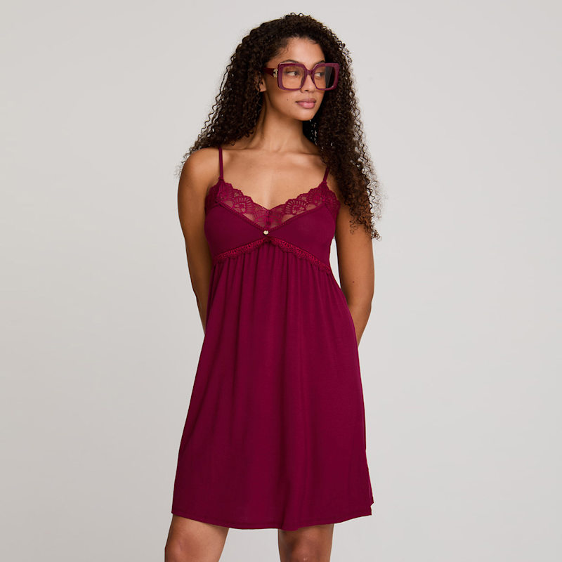 Bamboo Lace Chemise Nightdress In Bordeaux | Pretty You | Wolf & Badger