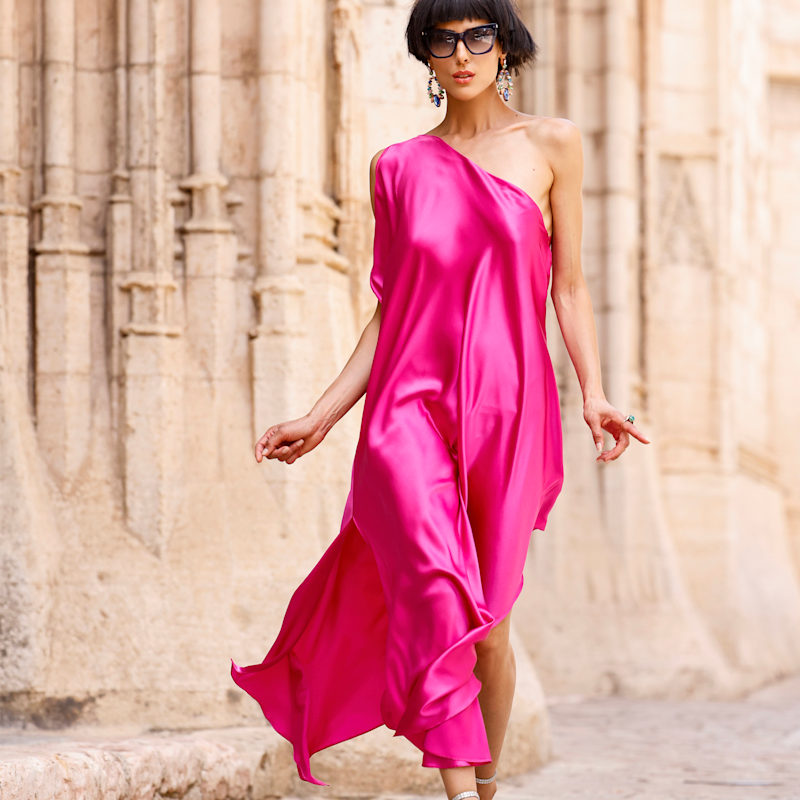 Beatrice Silk Dress, Color Fuchsia | Sasha La Mer | Wolf & Badger