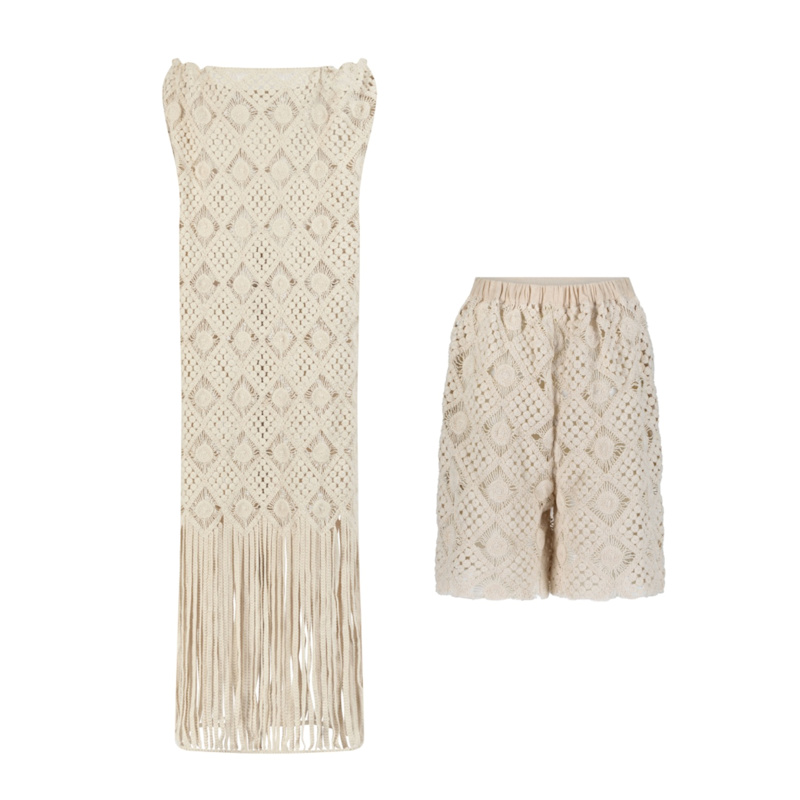 Beige Crochet Fringe Set | Emanmoon | Wolf & Badger
