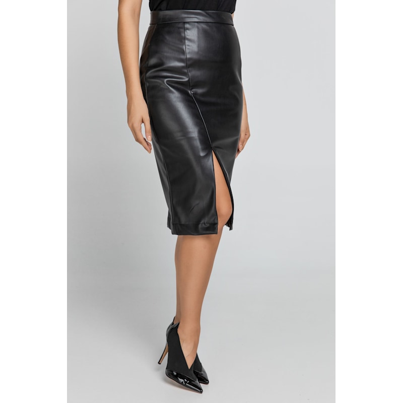 Black Faux Leather Pencil Skirt By Conquista Fashion | Conquista | Wolf & Badger