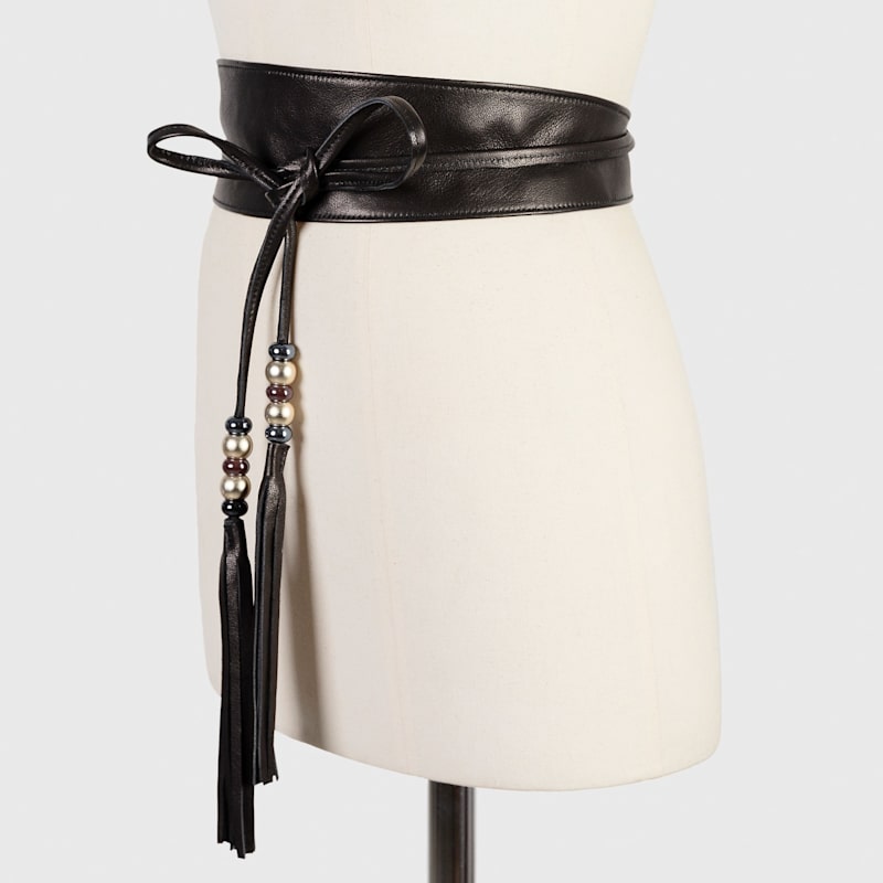 Black Leather Obi Belt With Long Tassels | JUAN-JO | Wolf & Badger