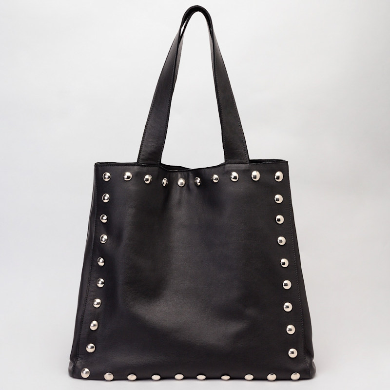Black Leather Studded Tote Bag | JUAN-JO | Wolf & Badger