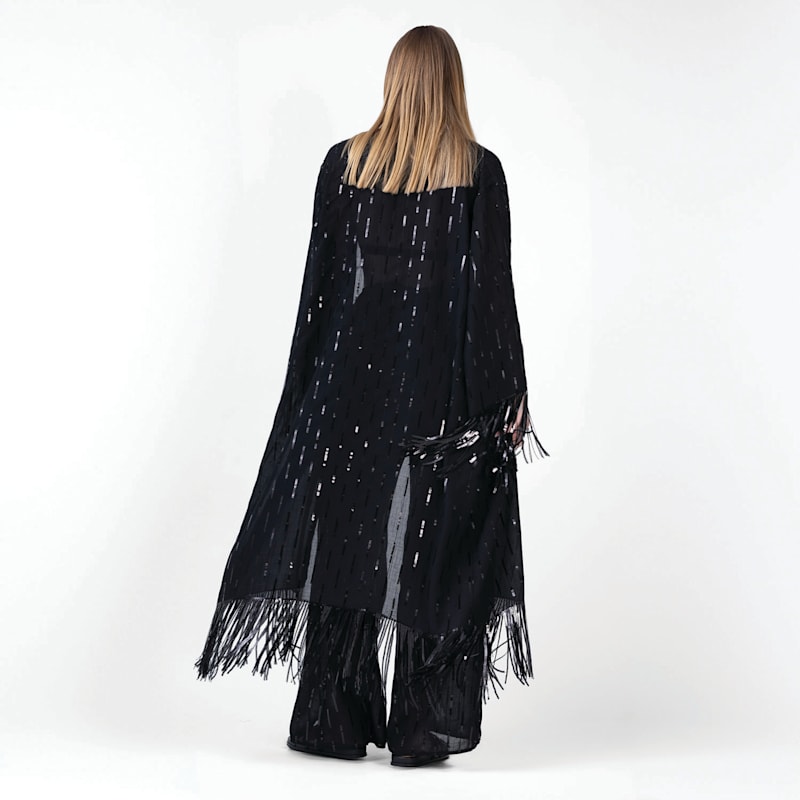 Black Matching Set With Sequin Kimono And Pants | BLUZAT | Wolf & Badger