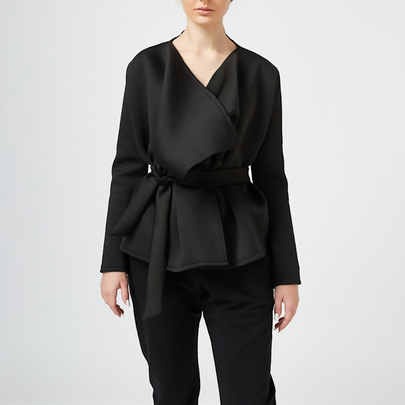 Black Neoprene Embroidered Jacket | LIA ARAM | Wolf & Badger