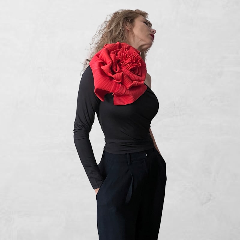 Black One Sleeve Top With Red Flower Pin | London Atelier Byproduct ...