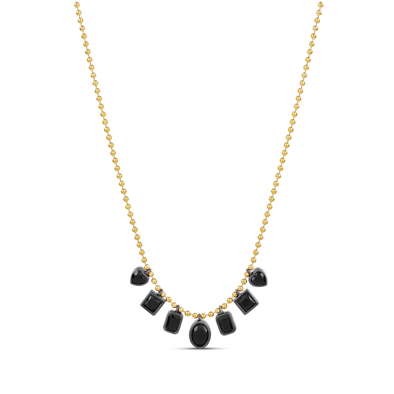Black Rhodium Dangling Mix Shape Stones On Beaded Ball Chain - Black ...