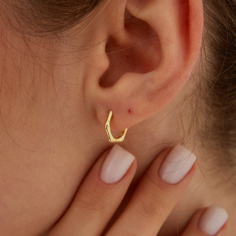 Bone Shape Hexagonal Huggie Hoop Earring In Sterling Silver - Gold ...