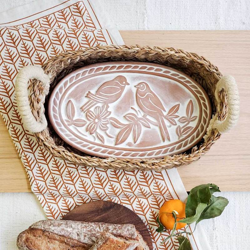 Bread Warmer & Basket Gift Set With Light Brown Tea Towel - Lovebird ...