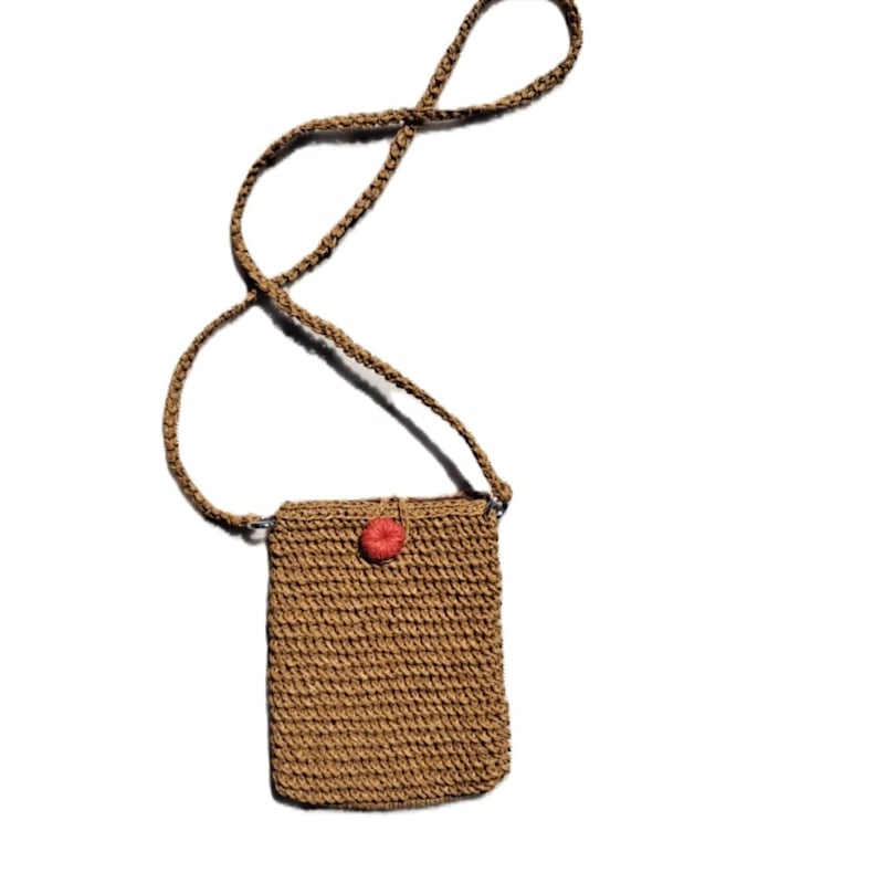 Brown Raffia Mobile Phone Bag With Pink Buttons | Springmoonatelier ...