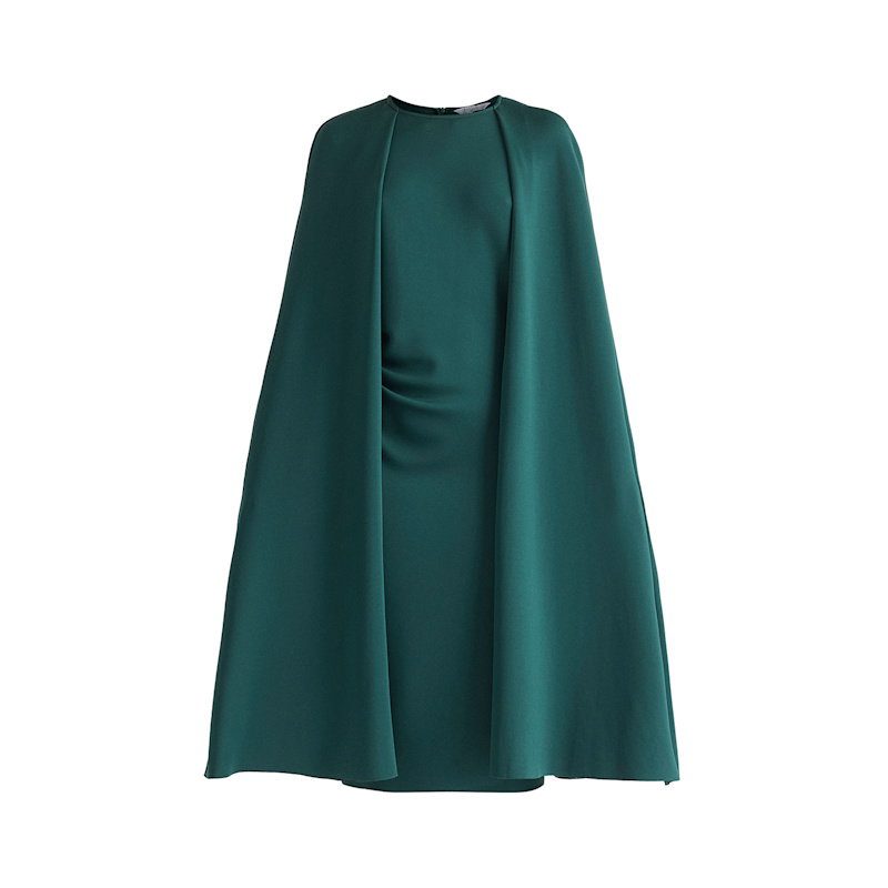 Cape Sleeves Dress With Waist Details In Green | PAISIE | Wolf & Badger