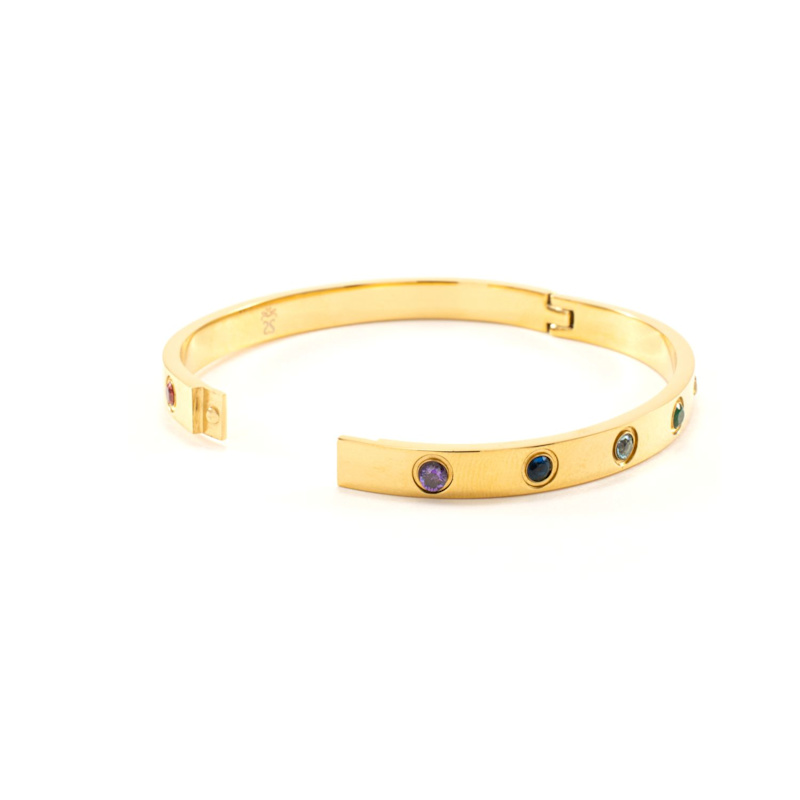 Chakra Healing Stone Bangle, Gold Over Stainless Steel | Seven Saints ...