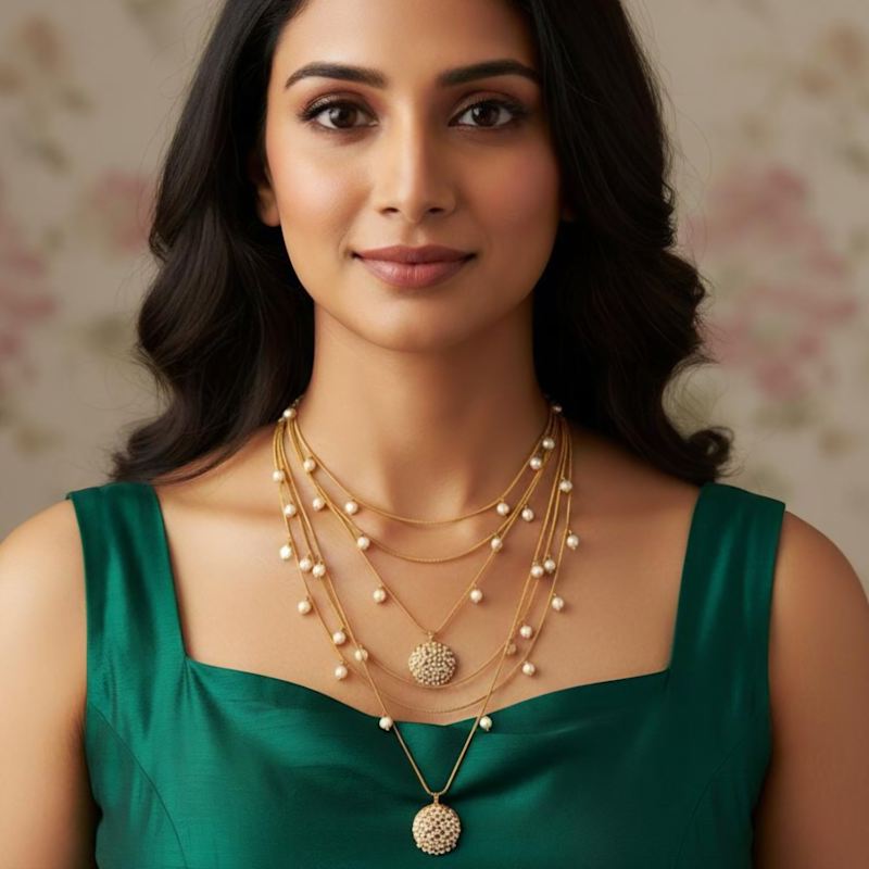 Chaplet De Perla Gold Plated Necklace With Delicate Pearl Drops ...
