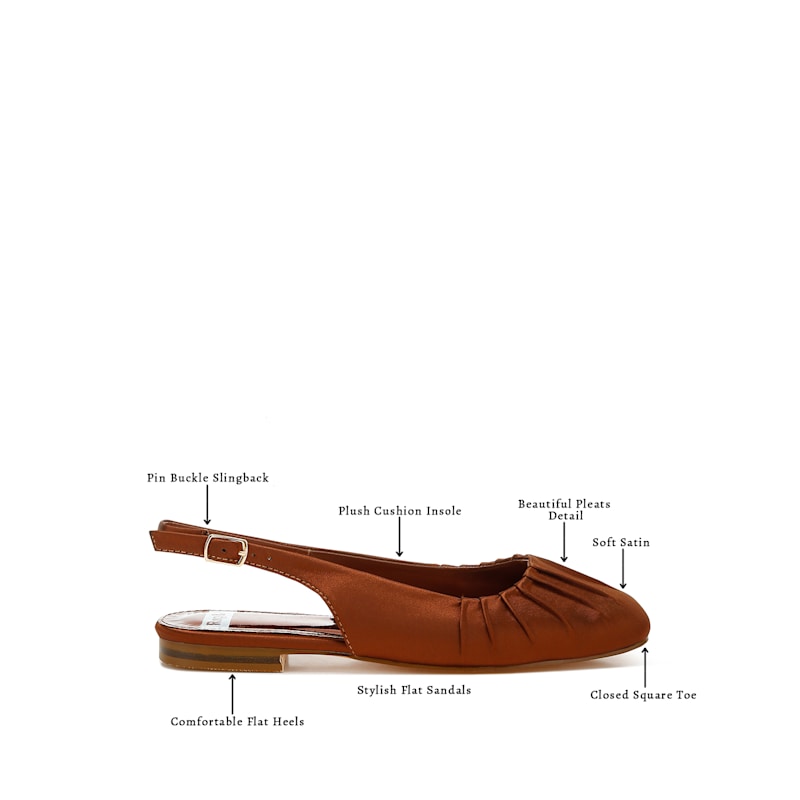Cheeni Satin Square Toe Flat Slingbacks In Brown | Rag & Co. | Wolf ...