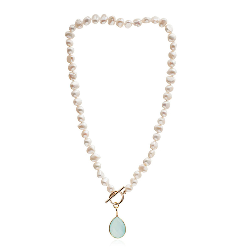 Clara Cultured Irregular Freshwater Pearl Necklace With Aqua Chalcedony ...