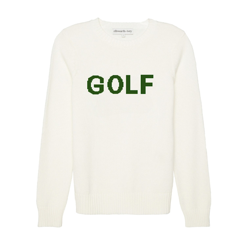 Classic Golf Crewneck - Ivory And Green | Ellsworth & Ivey | Wolf & Badger