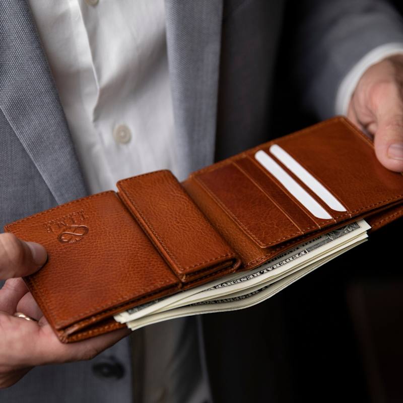 Cognac Brown Leather Bifold Wallet - Daniel | Time Resistance | Wolf ...