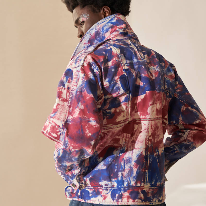 Color Palette Raw Multicolor Denim Jacket E One | ZastaStudio | Wolf ...