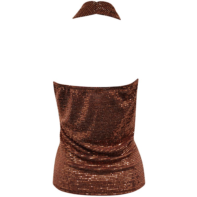 Lead Astray Copper Sequin Halter Neck Top | Me & Thee | Wolf & Badger
