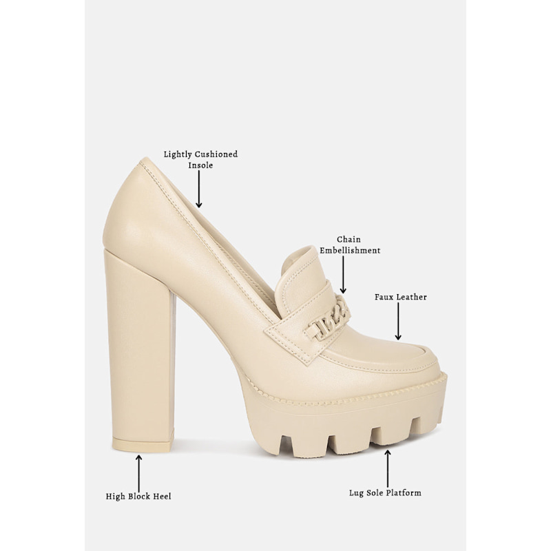 Corinne Beige Chain Embellished Chunky Loafers | Rag & Co. | Wolf & Badger