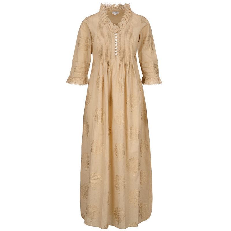 Cotton Annabel Maxi Dress In Latte & Gold | At Last... | Wolf & Badger