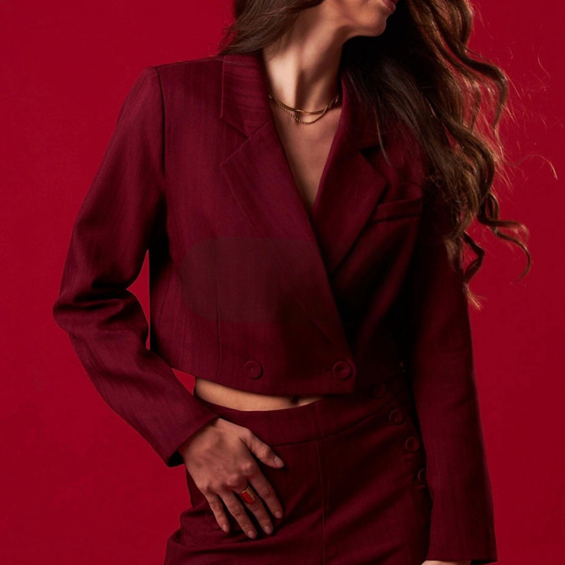 Cropped Blazer & Flared Trouser - Matching Set, Cherry Red | UNUM DIEM ...