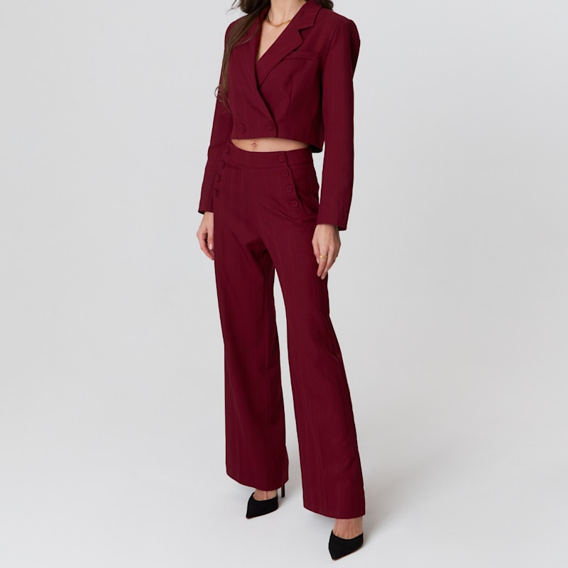 Cropped Blazer & Flared Trouser - Matching Set, Cherry Red | UNUM DIEM ...