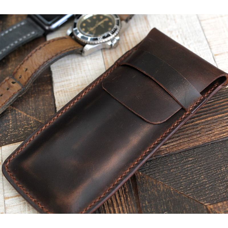 Handmade Flap Covered Leather Watch Case - Brown | Roarcraft | Wolf ...
