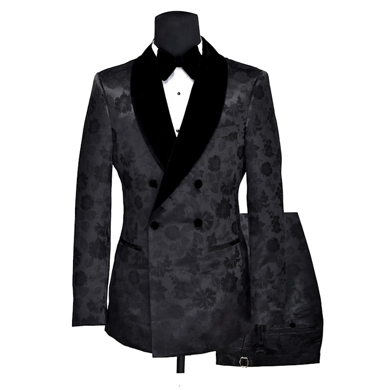Atticus Double Breasted Jacquard Velvet Shawl Lapel Tuxedo – Black ...